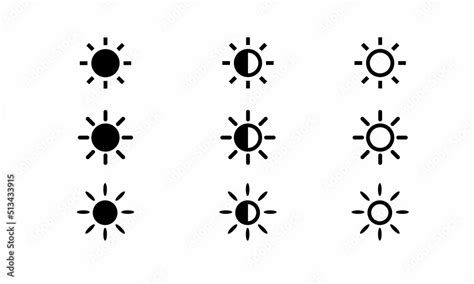 Brightness Control Icons Set Brightness Icons With Varying Levels On White Background Contrast