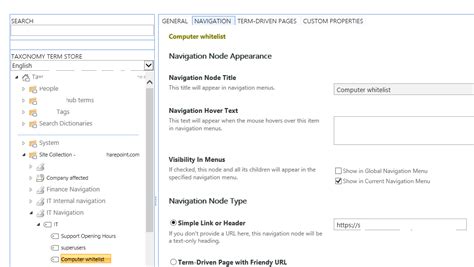 Sharepoint Online How Do I Make Lists Show Top Navigation When Using Managed Metadata