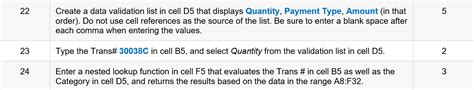 Solved Create A Data Validation List In Cell D That Chegg Com