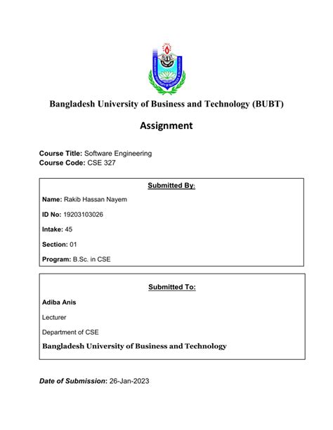 Software Engineering Assignment Bubt