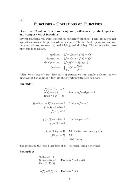 Operation-of-function - Functions - Operations on Functions Objective: Combine functions using ...