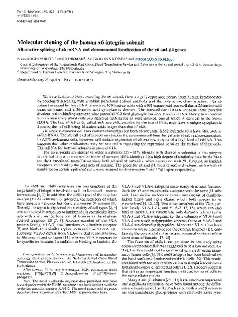 Pdf Molecular Cloning Of The Human Alpha6 Integrin Subunit Alternative Splicing Of Alpha6