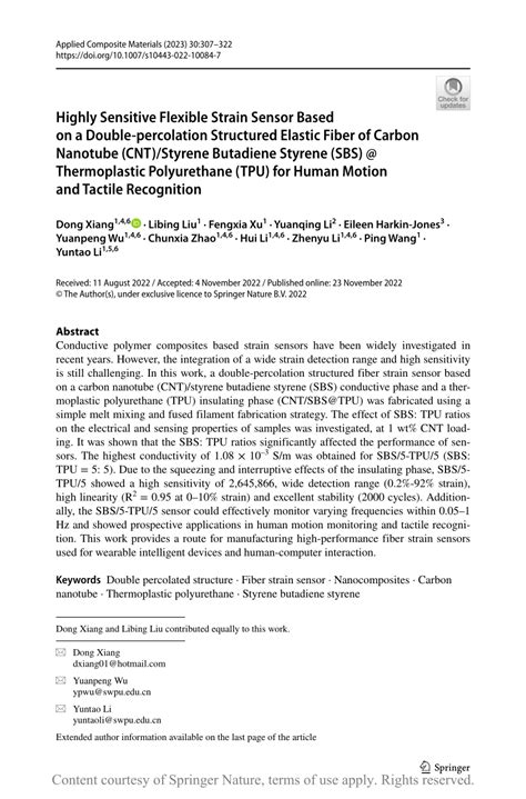 Highly Sensitive Flexible Strain Sensor Based On A Double Percolation Structured Elastic Fiber