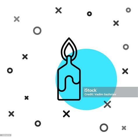 흰색 배경에 고립 된 검은 선 굽기 촛불 아이콘 불타는 불꽃이 있는 원통형 촛불 스틱 임의 동적 셰이프 벡터 일러스트레이션 검은색에 대한 스톡 벡터 아트 및 기타 이미지