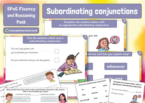 Spag Fluency And Reasoning Pack Subordinating Conjunctions Grammarsaurus