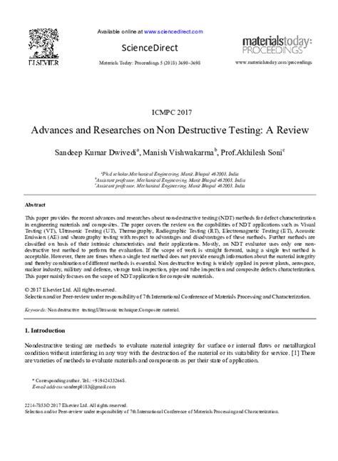 Pdf Advances And Researches On Non Destructive Testing A Review