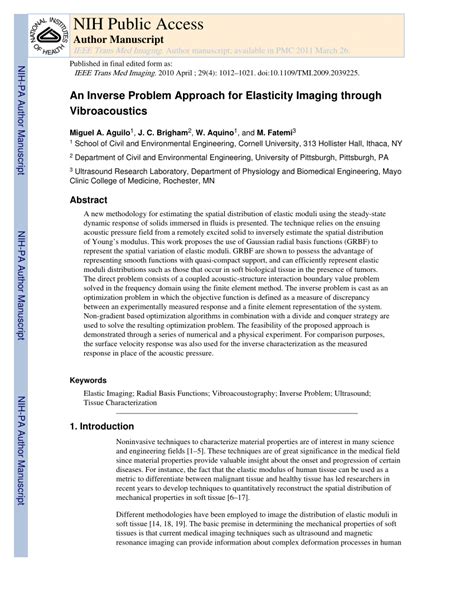 Pdf An Inverse Problem Approach For Elasticity Imaging Through Vibroacoustics