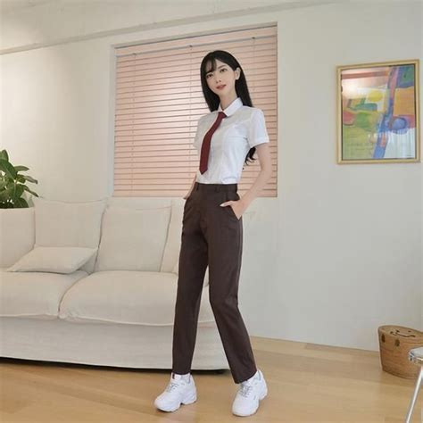 Gnj Commerce 교복몰 하복 스판 브라운 교복바지 여자 교복 학생 핫트랙스