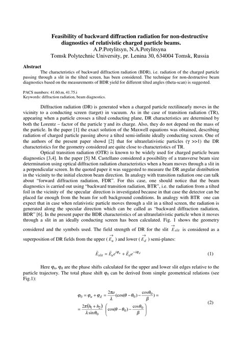 Pdf Feasibility Of Backward Diffraction Radiation For Non Destructive