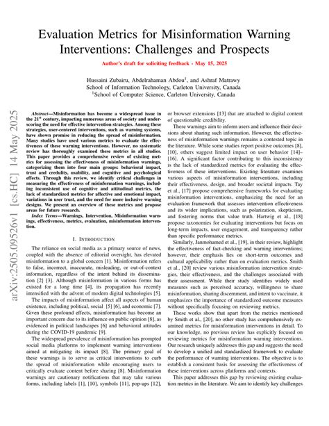 Pdf Evaluation Metrics For Misinformation Warning Interventions