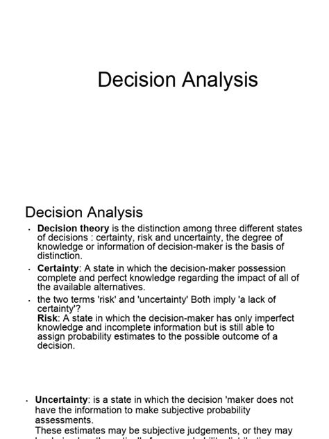 Decision Analysis Pdf Risk Decision Theory