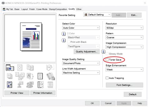 Konica Minolta Toner Saver Mode