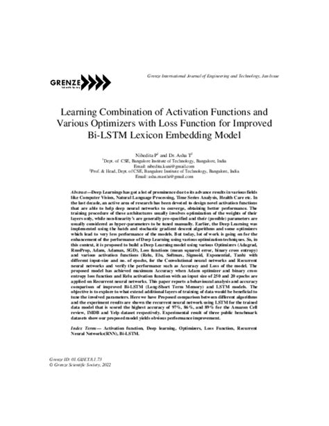 Pdf Learning Combination Of Activation Functions And Various Optimizers With Loss Function For