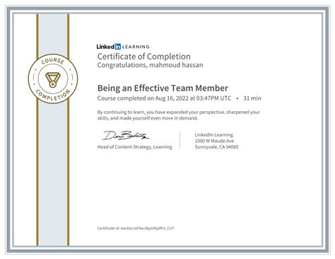 Mahmoud Hassan On Linkedin Certificate Of Completion