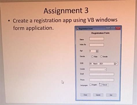solved assignment 3 create a registration app using vb