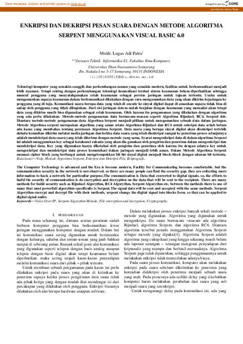 Pdf Enkripsi Dan Dekripsi Pesan Suara Dengan Metode Algoritma Serpent
