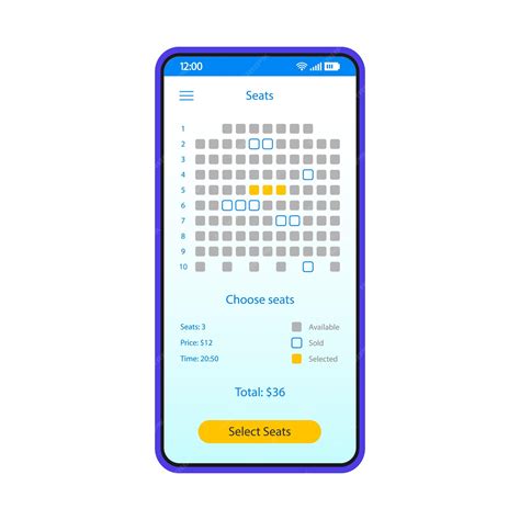 Premium Vector Movie Seats Booking Smartphone Interface Vector Template Mobile App Page Blue