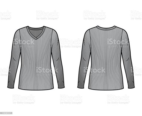 리브드 V넥 니트 스웨터 테크니컬 패션 일러스트와 긴 소매 오버사이즈 바디 튜닉 길이 0명에 대한 스톡 벡터 아트 및 기타 이미지 0명 검은색 겨울 Istock