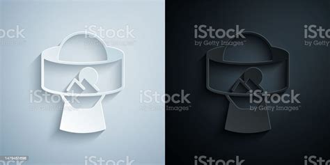 종이 컷 회색과 검은 색 배경에 고립 된 가상 현실 안경 아이콘 입체 3d Vr 마스크 광학 헤드 장착 디스플레이 종이 아트 스타일 벡터 3차원 형태에 대한 스톡 벡터 아트