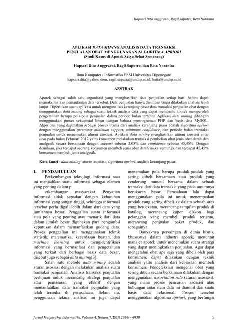 Pdf Aplikasi Data Mining Analisis Data Transaksi Penjualan Obat