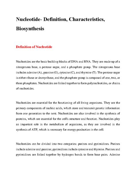 Nucleotide Definition Characteristics Biosynthesis Nucleotide