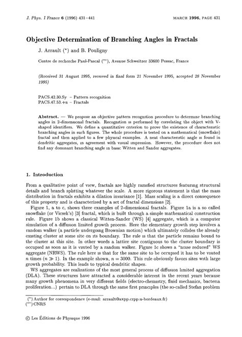 Pdf Objective Determination Of Branching Angles In Fractals