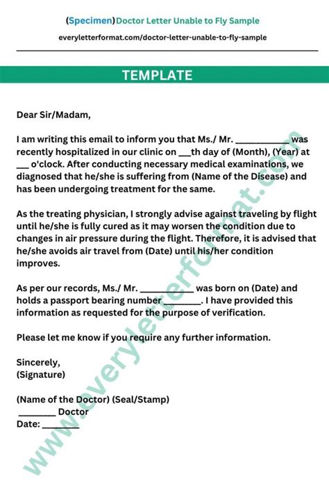 Doctor Letter Unable To Fly Sample