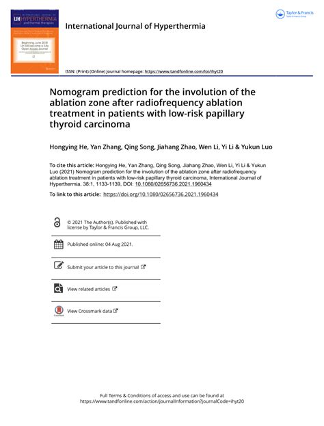Pdf Nomogram Prediction For The Involution Of The Ablation Zone After Radiofrequency Ablation