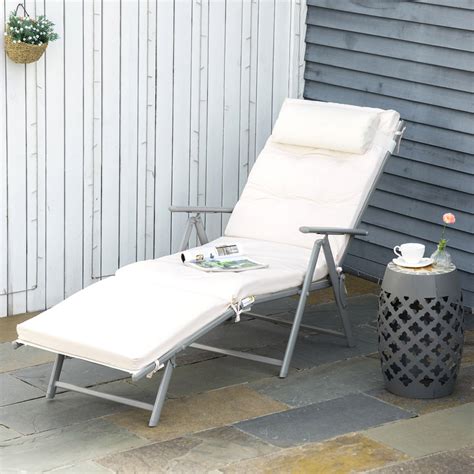 Outsunny Cream White Foldable Sun Lounger With Cushion Wilko
