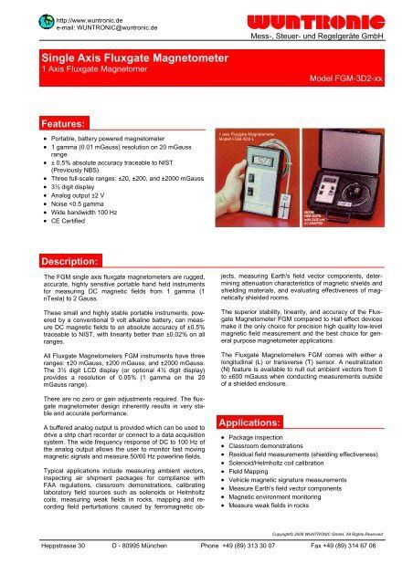Single Axis Fluxgate Magnetometer Wuntronic Gmbh