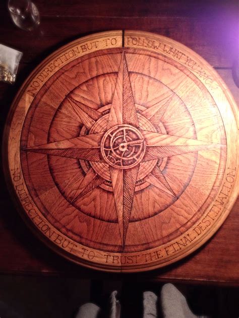 Tabletop Pyrography Compass Rose With Puscifer Quote Wood Burning