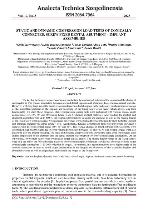 pdf static and dynamic compression load tests of conically connected