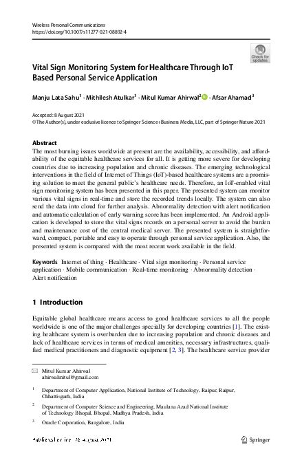 Pdf Vital Sign Monitoring System For Healthcare Through Iot Based