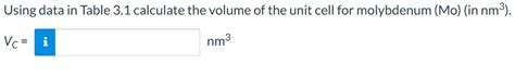 Solved Using Data In Table Calculate The Volume Of The Chegg Com