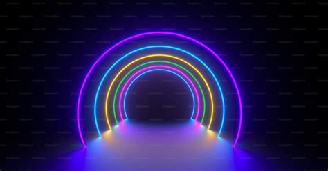 빛나는 네온이 있는 미래 공상 과학 어두운 방 가상 현실 포털 생생한 색상 레이저 에너지원 화려한 네온 불빛 사진 Unsplash의 터널 이미지