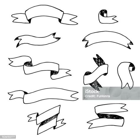 흰색으로 분리된 손으로 그린 리본의 벡터 세트입니다 도면 0명에 대한 스톡 벡터 아트 및 기타 이미지 0명 검은색 디자인 Istock