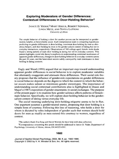 Exploring Moderators of Gender Differences - Contextual Differences in Door-Holding Behavior ...