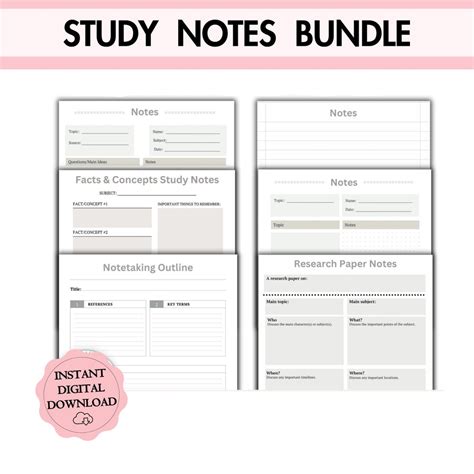 Study Notes Printable Bundle Student Study Guides Lecture Etsy