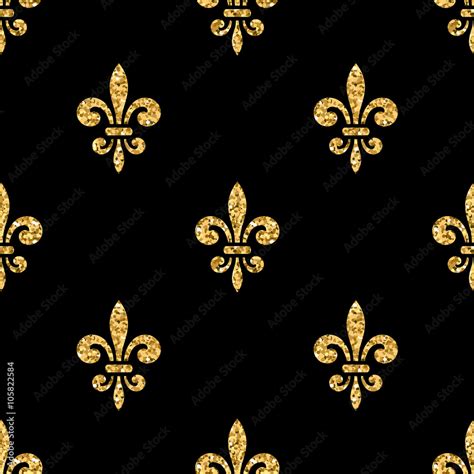 Golden Fleur De Lis Seamless Pattern Gold Glitter And Black Template