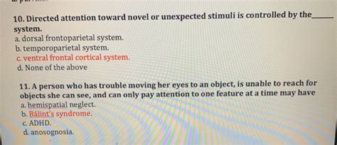 Solved 10 Directed Attention Toward Novel Or Unexpected