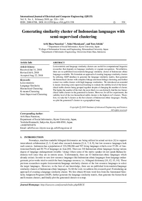 Pdf Generating Similarity Cluster Of Indonesian Languages With Semi Supervised Clustering