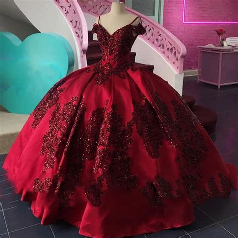 Red And Black Lace Quinceanera Dresses Gorgeous Red Ball Gown With