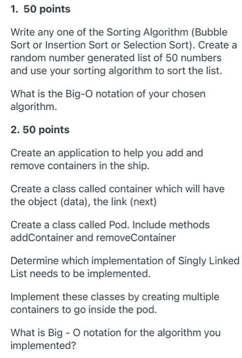 Solved 1 50 Points Write Any One Of The Sorting Algorithm