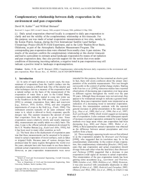 Pdf Complementary Relationship Between Daily Evaporation In The Environment And Pan Evaporation