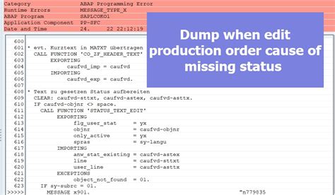 Dump When Edit Production Order Cause Of Missing S Sap Community