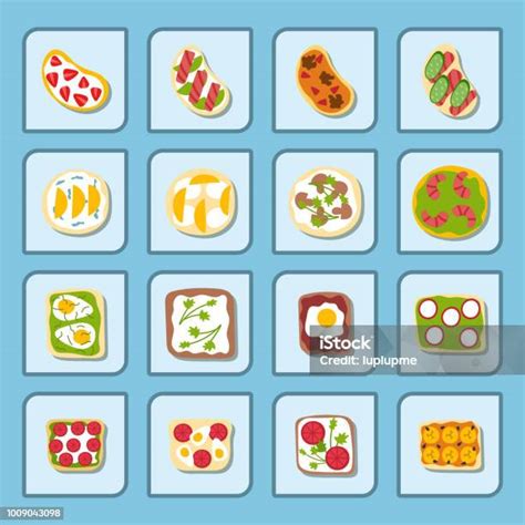 아침 식사 토스트 조각이 구운된 빵 껍질 샌드위치 버터 튀김 토스터기 플랫 만화 스타일 빵과 버터 벡터 일러스트 레이 션 설정