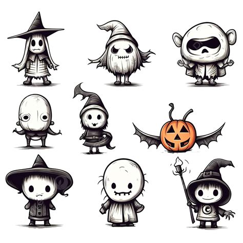 손으로 그린 할로윈 문자 그림 개념 집합 할로윈 만화 할로윈 몬스터 할로윈 마녀 Png 일러스트 및 이미지 에 대한 무료 다운로드 Pngtree
