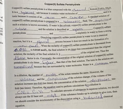 Solved Copper Ii Sulfate Pentahydrate Is A Blue Compound Chegg Com