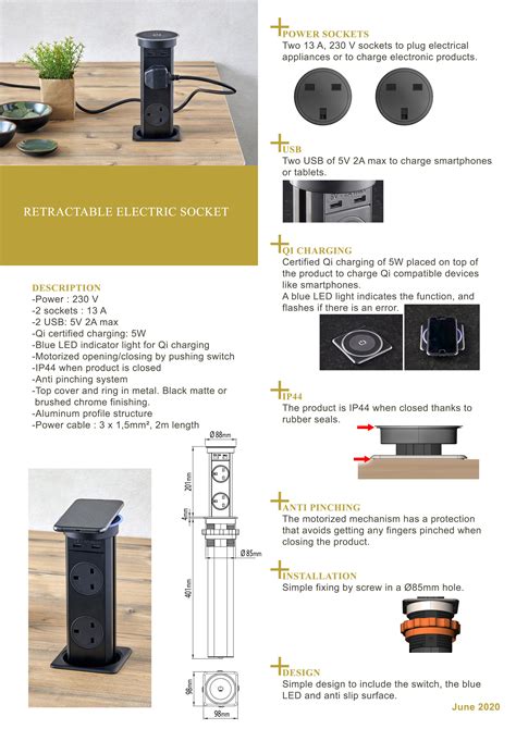 Motorised Pop Up Socket Power USB Wireless Charge Box