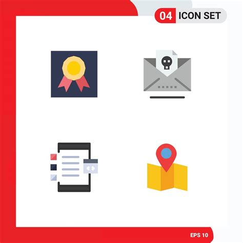 Stock Vector Icon Pack Of 4 Line Signs And Symbols For Badge Coding Medal Mail Development